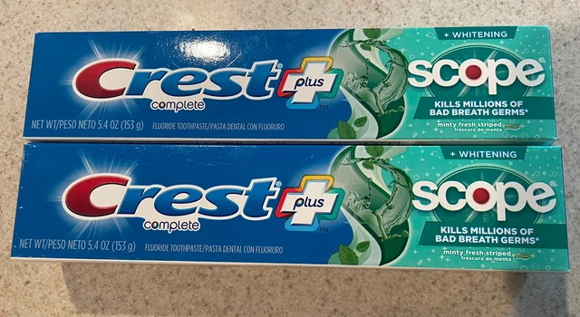 CREST COMPLETE PLUS Scope + Whitening Toothpaste Large 5.4oz ea. Exp 11 ...