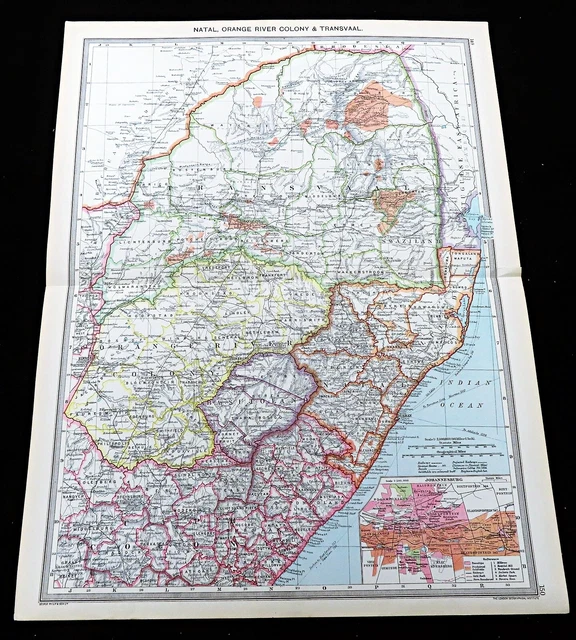 ANTIQUE MAP OF Natal Transvaal The Orange River Colony South Africa ...