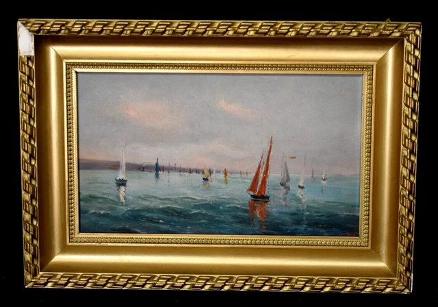 TABLEAU ANCIEN HUILE sur toile marine navires animé signé monogramme fin XIXème EUR 1,00 ...