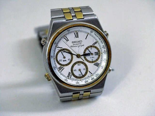 VINTAGE SEIKO GENT'S 1980s Chronograph Quartz 7A38 728A Jubilee Strap ...