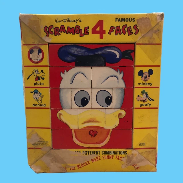 WALT DISNEY SCRAMBLE 4 Famous Faces Block Puzzle Game 1960s Vintage ...