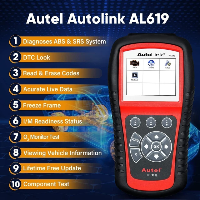 AUTOLINK AL619 SCANNER, 2026 ABS SRS Airbag Warning Light Diagnostic ...