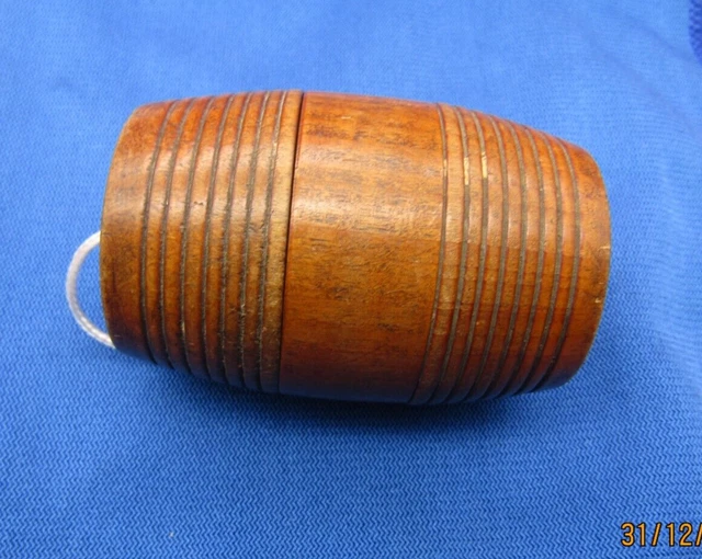 ANTIQUE HARD WOOD / Treen Barrel Shape String Box £30.00 - PicClick UK