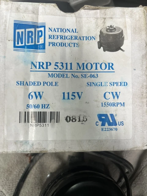 NRP5311 6 WATT 1550 RPM CWLE 115V 0.2-0.3 A Unit Bearing Refrigeration ...
