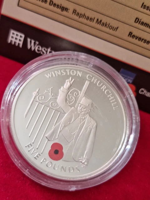 FIVE POUNDS 2004 The Royal British Legion Sterling Silver Coin Winston ...