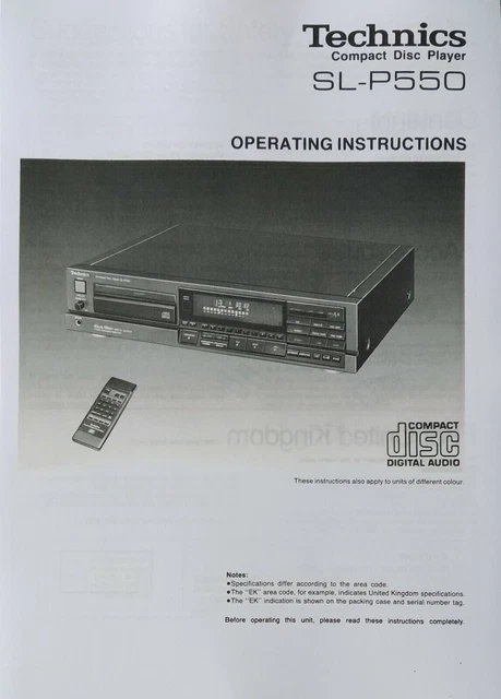 TECHNICS SL-P550 COMPACT Disc CD Player - Operating Instructions - USER ...