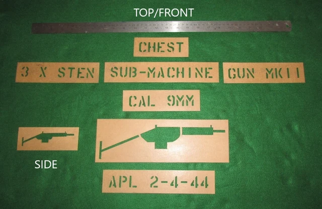 BRITISH WW2 STENCILS. Chest 3 X Sten Sub-Machine Gun Mkii Cal 9Mm Apl 2 ...