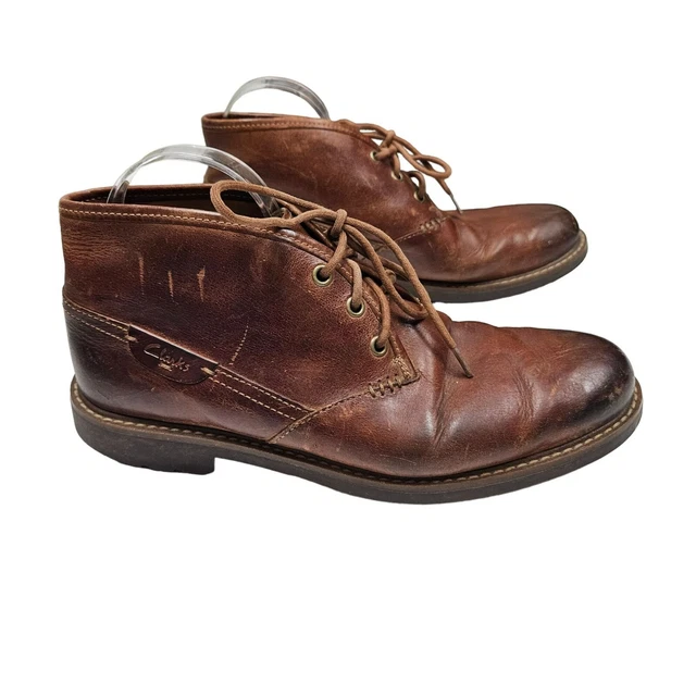 CLARKS MENS BROWN Leather Lace-Up Chukka Boots Size 9 M £21.67 ...