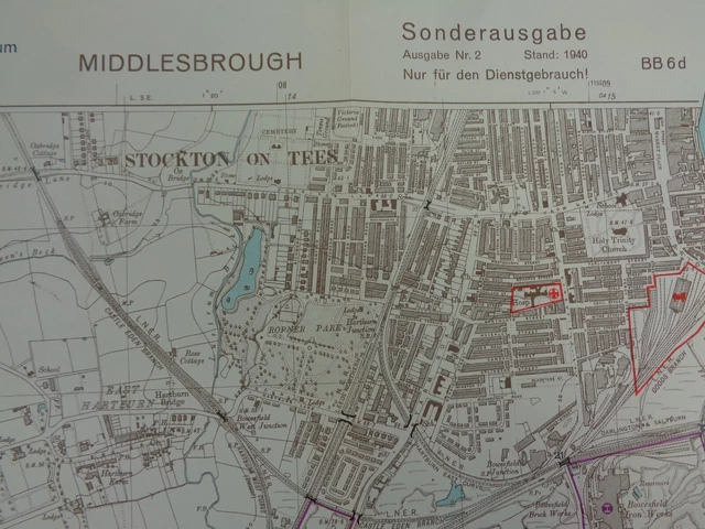 WW2 GERMAN ARMY TARGET MAP "MIDDLESBROUGH" incl. RAF THORNABY, IRON ...