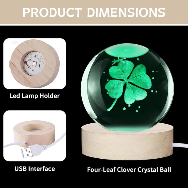 3D FOUR-LEAF CLOVER Crystal Ball - 7 Colour Changing LED Night Light ...
