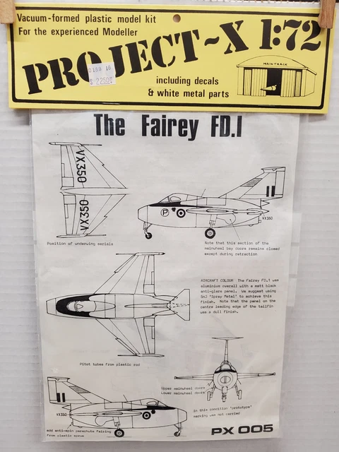 PROJECT-X THE FAIREY FD.1 Airplane Vacuform Model Kit Aircraft 1:72 ...