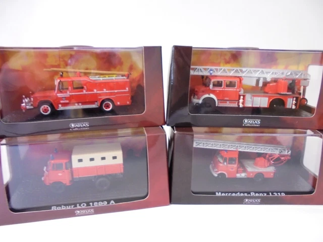 LOT DE 4 voitures miniatures Pompiers 1/72 Atlas Véhicule collection ...