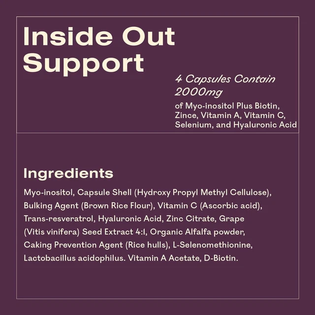 MYOVA HAIR, SKIN & Nails PCOS Supplement - 30-Day Supply - 2000mg Myo ...