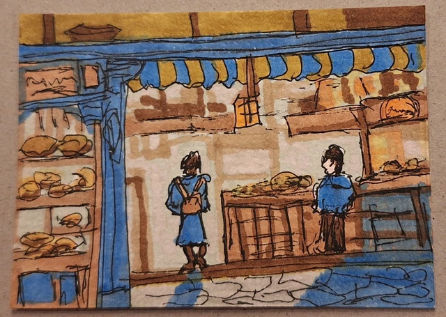 ACEO ORIGINAL ART Card Abstract Bakery Visit Illustration/ Painting2.5 ...