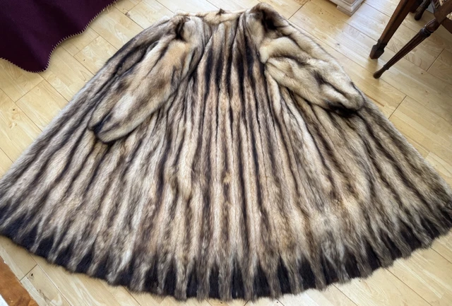 GERMAN SABLE FITCH Fur Long Coat Real Fur Length 123cm size 12/14 mink ...