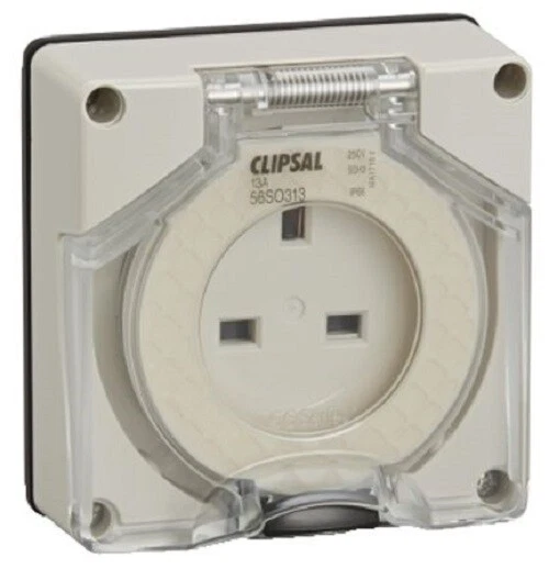 CLIPSAL 56-SERIES SURFACE SOCKET 13A 250V 3-Pin Flat, Less Enclosure ...