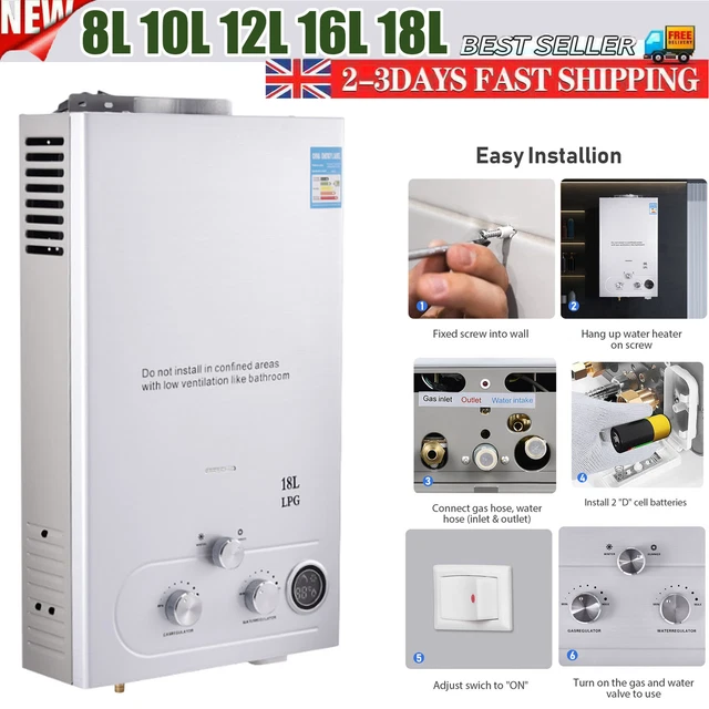 INSTANT HOT WATER Heater Tankless Gas Boiler 8L-18L LPG Propane Camping ...