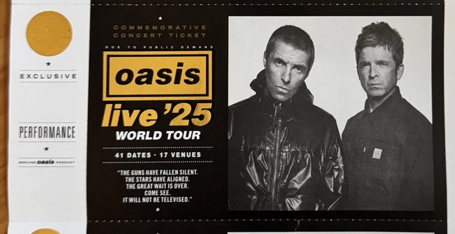 OASIS LIVE 25 Official World Tour Souvenir Ticket - No Date £16.13 ...
