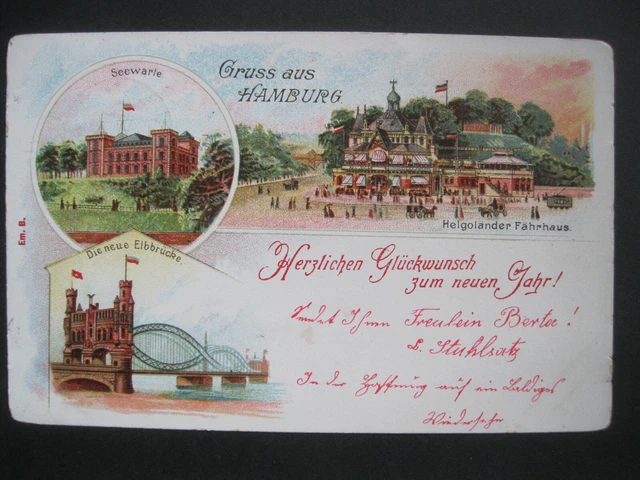 GRUSS AUS HAMBURG Litho Seewarte Fährhaus 1915 alte Ansichtskarte AK Postkarte EUR 3,95 ...