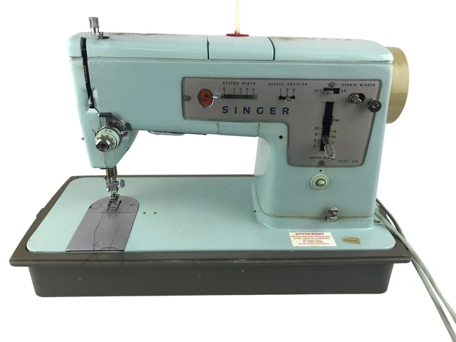 SINGER SEWING MACHINE Model 348 Vintage Retro Blue Stitch Control £30. ...
