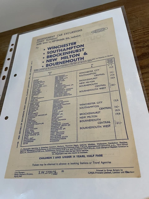 VINTAGE BRITISH RAILWAY Southern Timetable / Fares Southampton Etc C ... VINTAGE BRITISH RAILWAY Southern Timetable / Fares Southampton Etc C ...