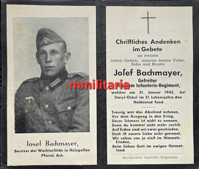 STERBEBILD WWII GEFREITER Salzach 9. Komp. Gren. Regt. 188 Staryl-Oskol ...