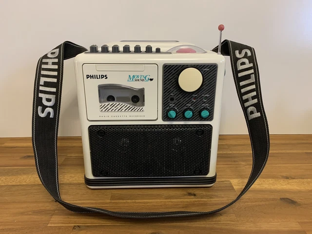 VINTAGE PHILIPS MOVING Sound Radio Cassette Recorder Boombox Model ...