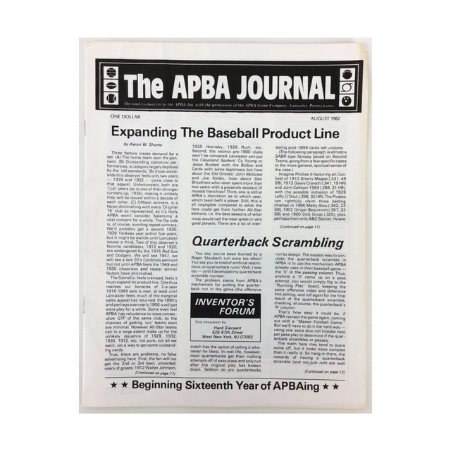 APBA APBA JOURNAL Volume 16, #1 "Expanding the Baseball product Line, Q ...