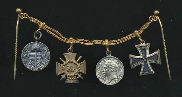 WW1 IMPERIAL GERMAN 4 place medal WW2 Vet miniature ribbon bar chain ...