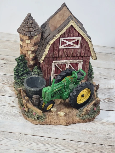 JOHN DEERE TRACTOR Barn Figurine Resin Statue Diorama Farm Sculpture ...