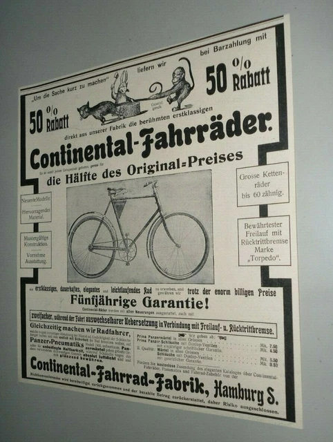 ALTE REKLAME WERBUNG Continental - Fahrräder Hamburg um 1920 EUR 19,00 - PicClick DE