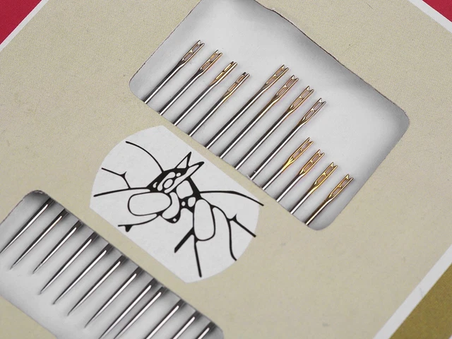 12 WONDER NEEDLES Self Threading Sewing Needles with Gold Tube Needles ...