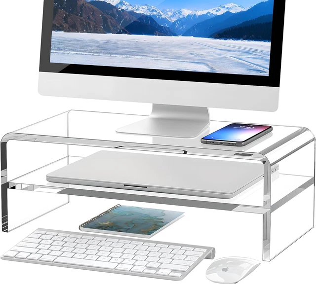 CLEAR ACRYLIC 2 Tier Monitor Stand Riser for Multi Media PC Laptop ...
