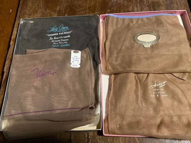 VINTAGE STOCKINGS HANES Vision Lady Orva Mixed 4pr Lot Assorted Flat ...