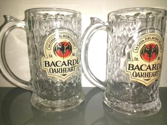 2 BACARDI GLASS Mug Tankard Bacardi Batwing Handle Vintage Style New ...