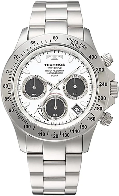 [TECHNOS] WATCH SOLAR Chronograph TE4001SW Men's Silver £143.14 - PicClick UK