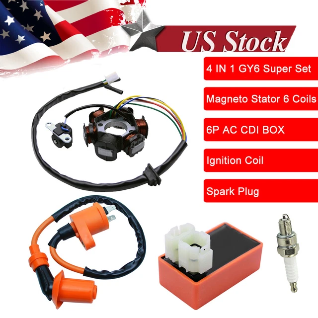MAGNETO STATOR RACING Ignition Coil CDI Spark Plug For GY6 49cc 50cc ...
