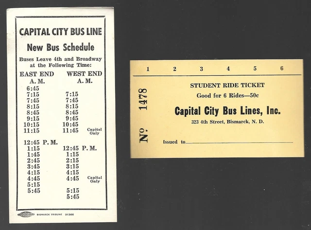 CAPITAL CITY BUS Lines Student Ride Ticket and Schedule EUR 14,27 ...