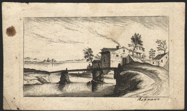 1760 GRAVURE EAU-FORTE signée Paysage de lac Hoffman EUR 22,00 ...