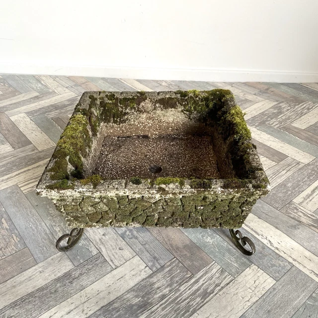 LARGE CONCRETE SQUARE trough planter Metal Frame Heavy Pot VGC £75.00 ...