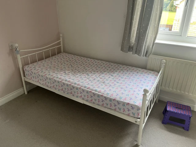 SINGLE METAL BED frame with mattress in excellent condition £36.00 ...