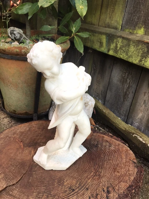 ANTIQUE ITALIAN CARVED ALABASTER CHERUB STATUE figure putti sculpture ...