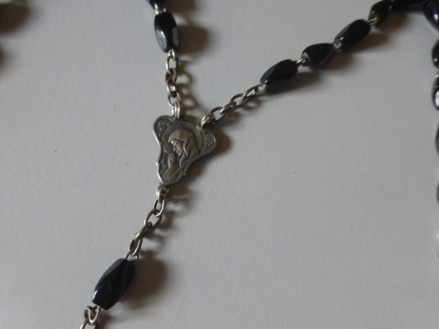 ANCIEN CHAPELET ROSAIRE 59 grains perles de Briare noires EUR 14,00 ...