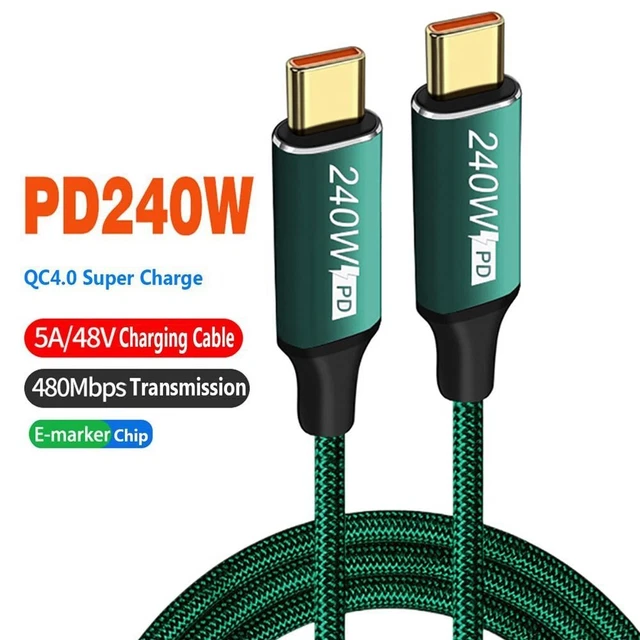 LAPTOP TABLET QC 4.0 PD 240W USB C Fast Charging Cable Type-C Data Cord ...