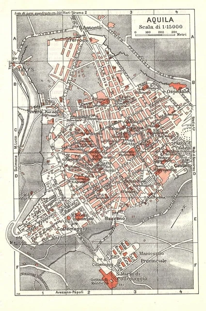 CARTA GEOGRAFICA ANTICA L'AQUILA pianta della città TCI 1939 Antique ...