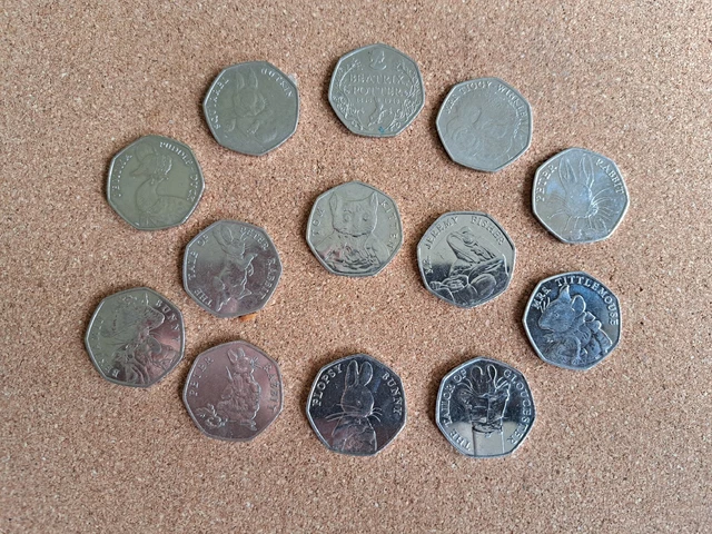 BEATRIX POTTER 50P Coins, COMPLETE SET of the 13 Circulated Coins £37. ...