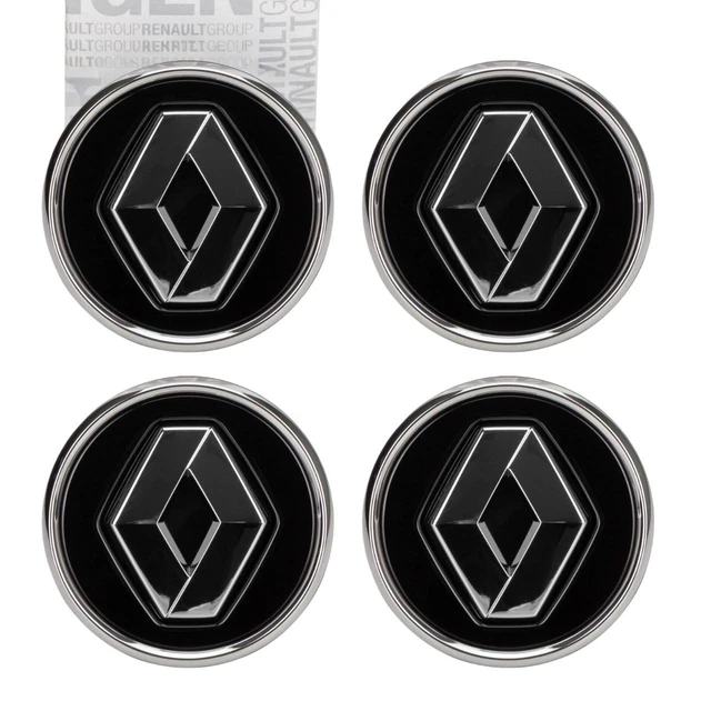 4X ORIGINAL RENAULT Nabendeckel Nabenkappe Silverstone Schwarz Chrom ...