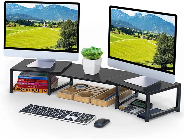 DUAL MONITOR STAND Riser3 Shelf Computer Screen Stand with Adjustable ...