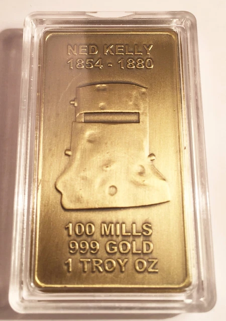 NED KELLY "UNDER THE MASK" 1oz Ingot Finished in 999 Antique Gold, B ...