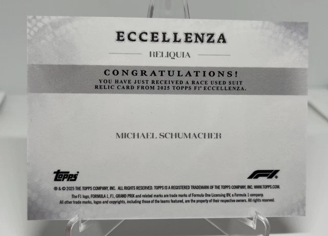 TOPPS F1 ECCELLENZA 2025 Michael Schumacher Reliquia Jumbo Patch/relic ...